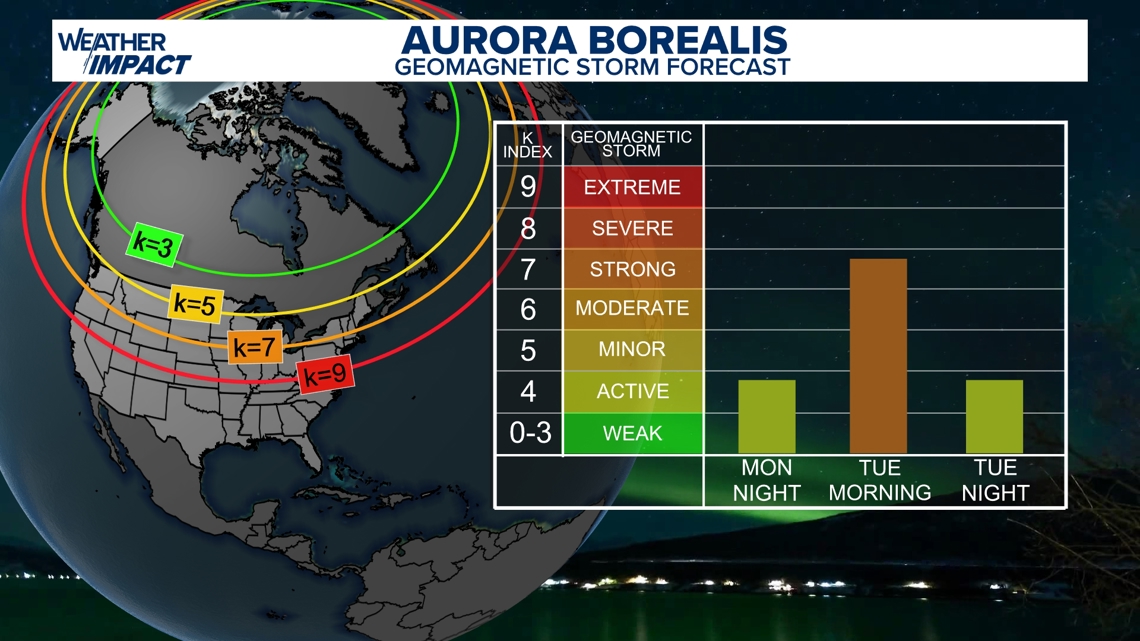 Northern lights could be on display across several states Monday. Here ...