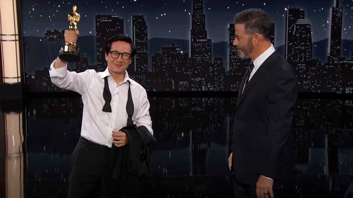 Ke Huy Quan Surprises Jimmy Kimmel to Keep the Oscar Victory ...