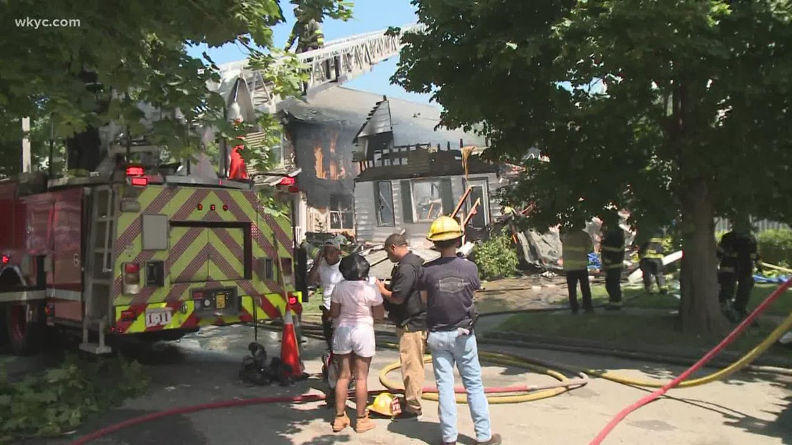 Cleveland fire crews battle flames after house explosion on city's east ...
