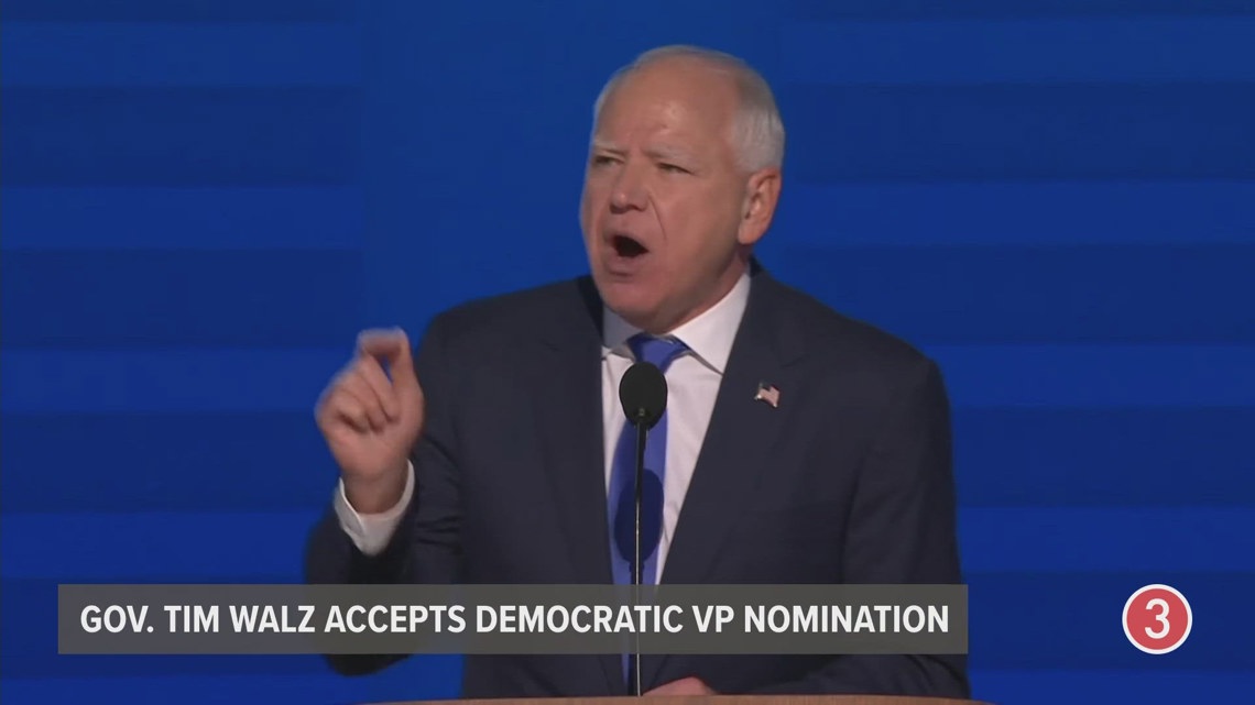 Gov. Tim Walz accepts Democratic nomination for vice president | wkyc.com