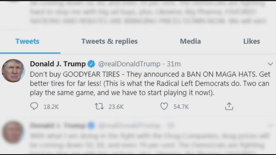 President Trump calls for Goodyear boycott over MAGA hat ban | wkyc.com