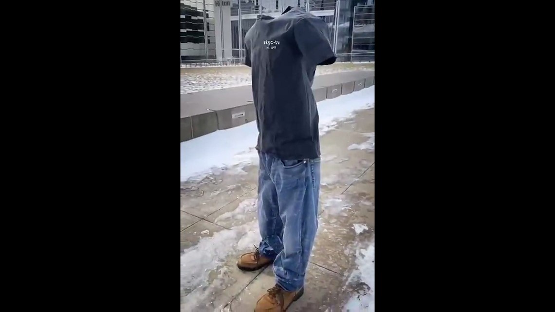 Meteorologist Matt Standridge uses freezing temps to create "frozen man ...