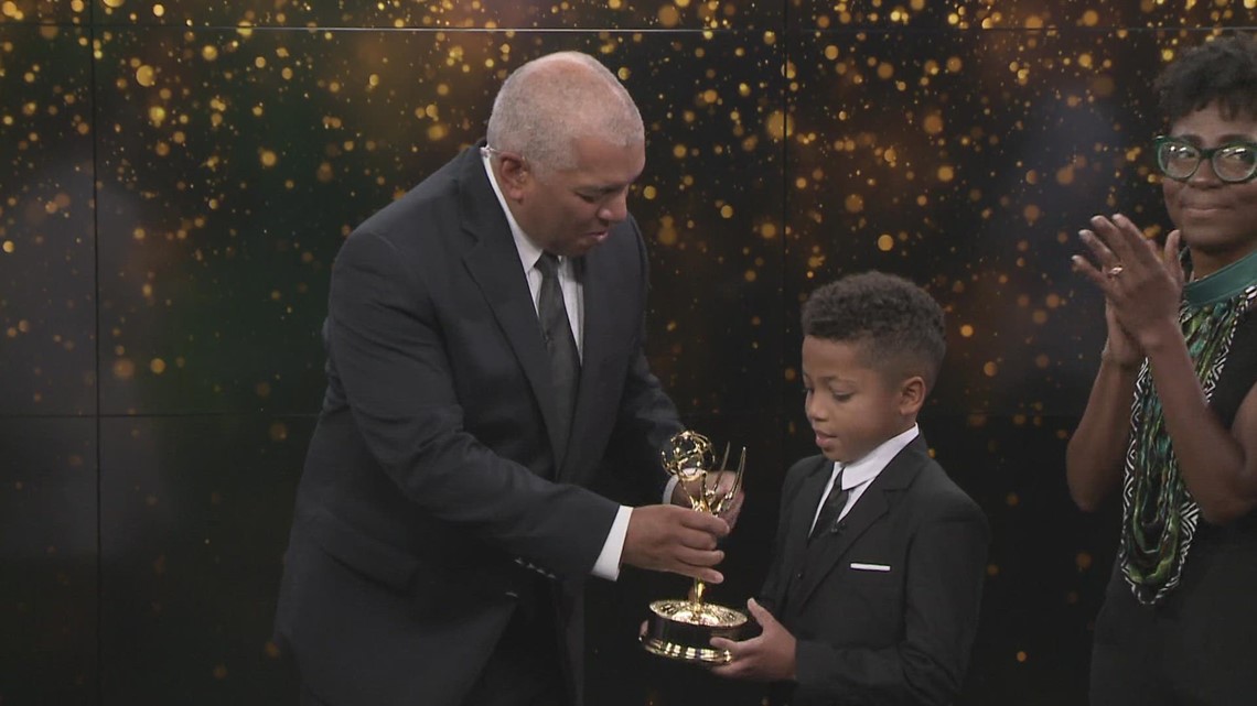 3News' Russ Mitchell presents Emmy to boy who portrayed him | wkyc.com