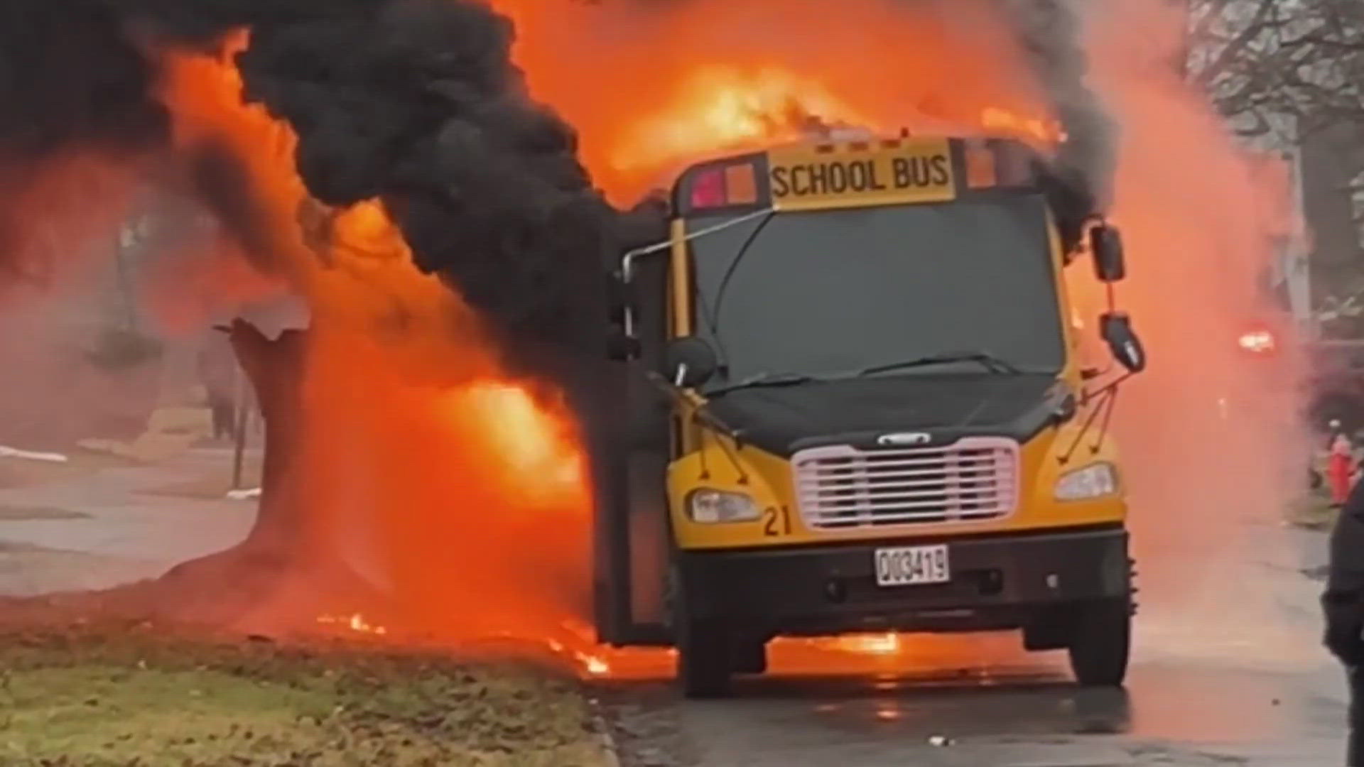 School bus fire in Cleveland Heights: Photos show bus engulfed in ...