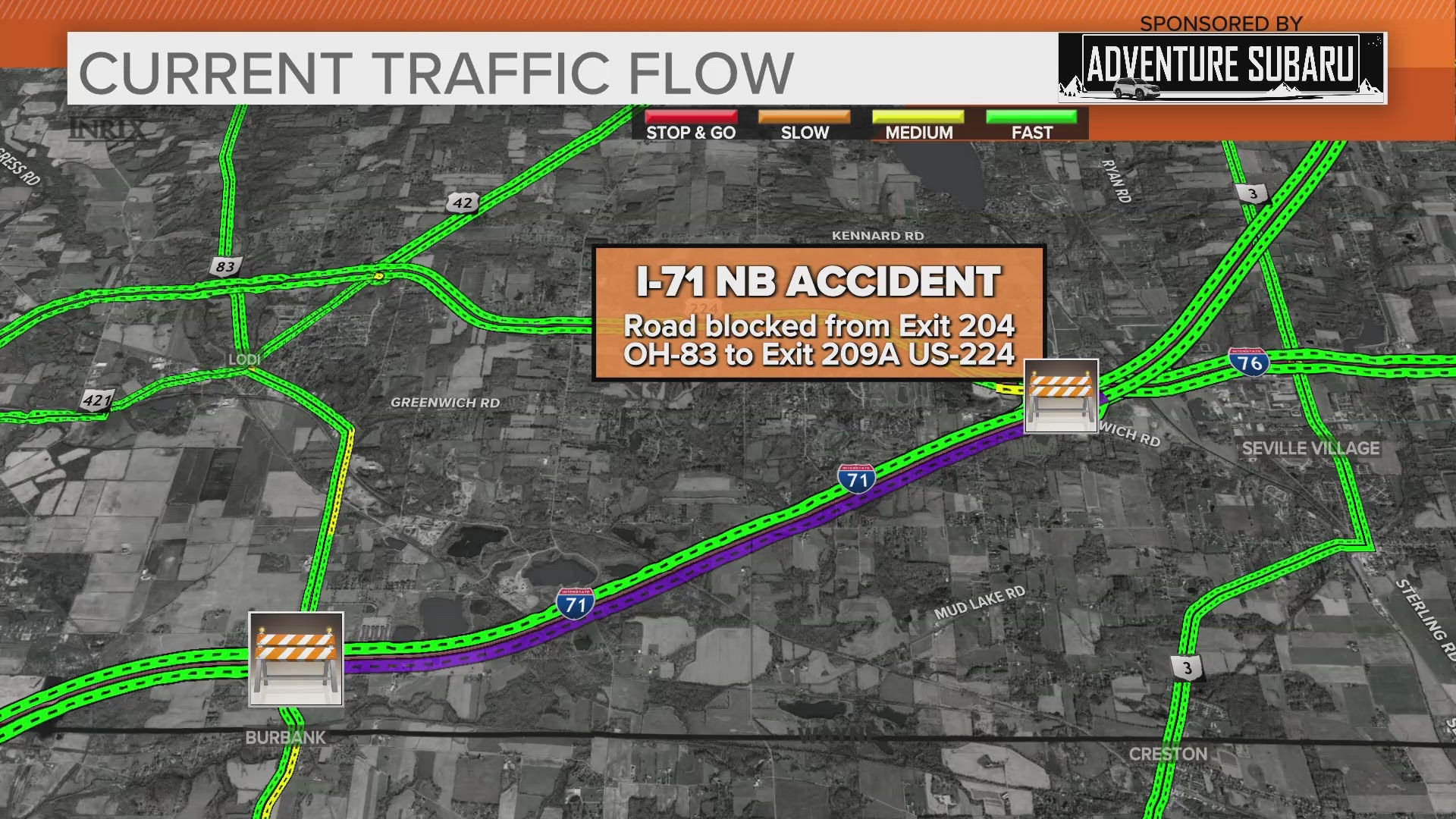 2 lanes reopen on I-71 northbound in Medina County after crash | wkyc.com