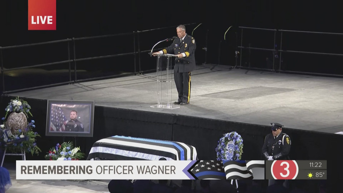 Ohio FOP President Jay McDonald speaks at service for fallen Lorain ...