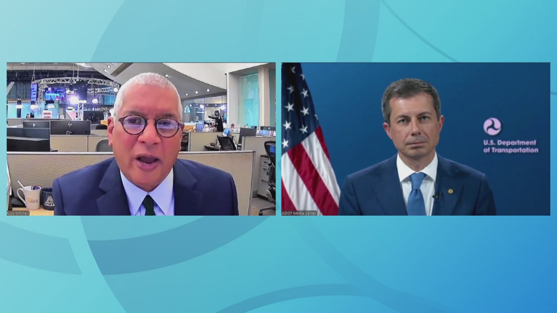 US Secretary of Transportation Pete Buttigieg speaks with 3News' Russ ...