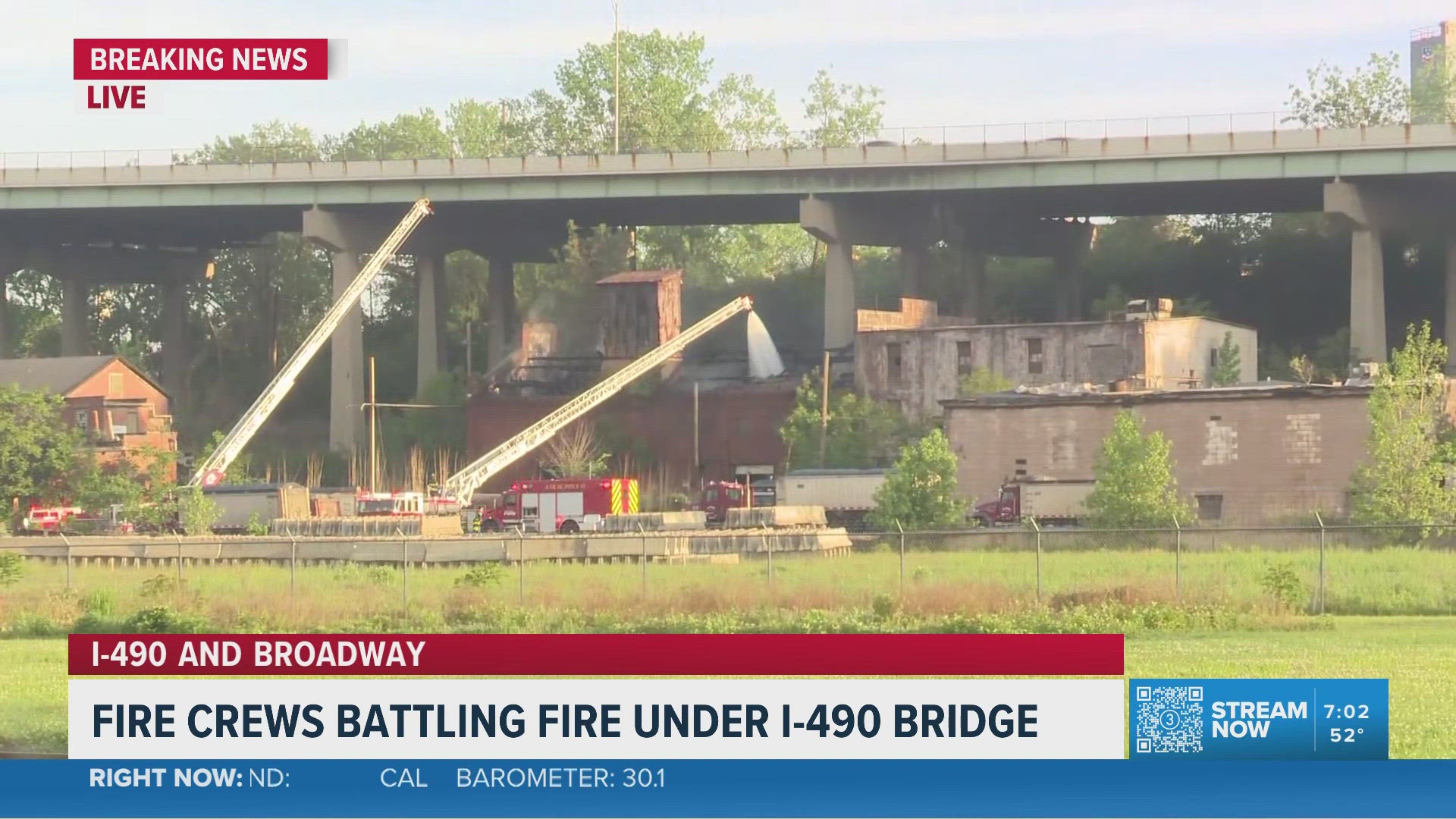 Portion of I-490 East closed after overnight fire under bridge near ...