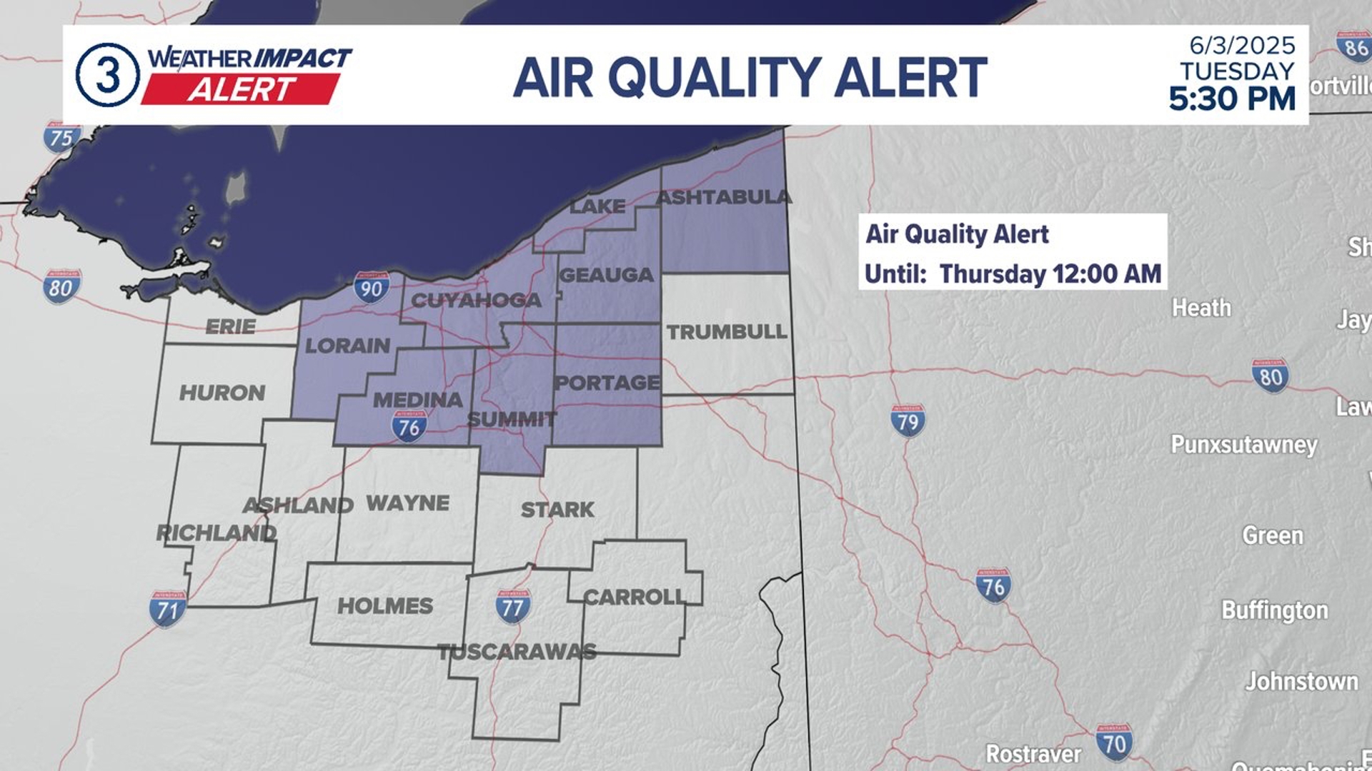 Northeast Ohio will be under air quality advisory Wednesday | wkyc.com