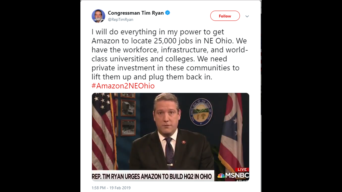 Ohio Congressman tries new approach in attempt to land Amazon | wkyc.com