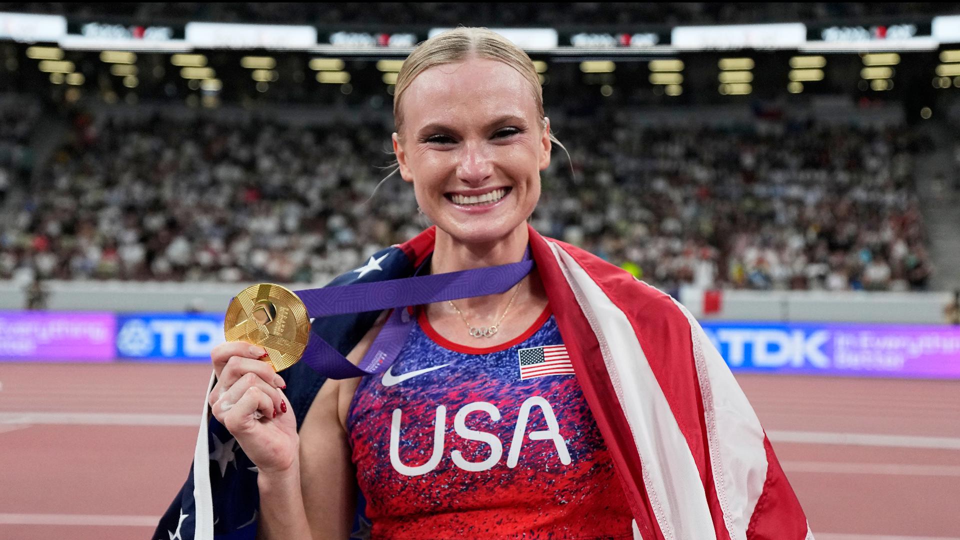 Olmsted Falls native Katie Moon wins third straight world pole vault title | wkyc.com