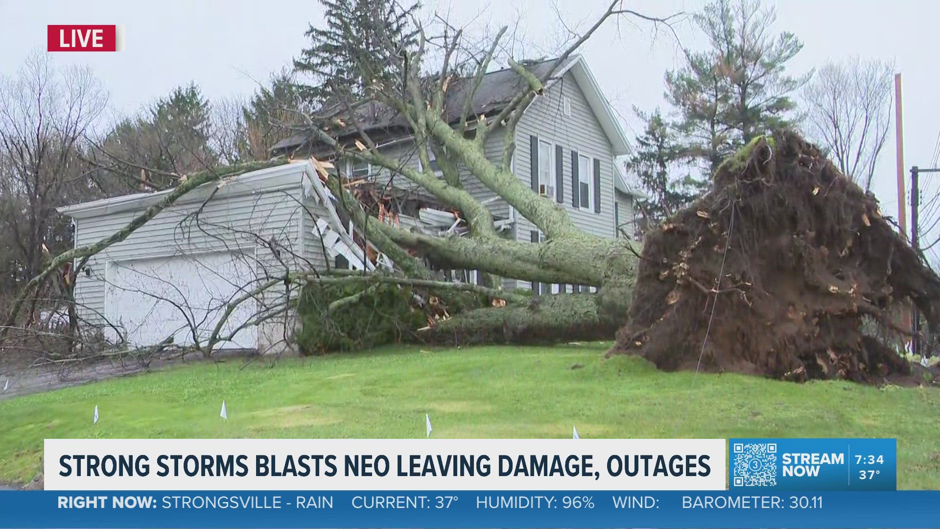Tree falls on top of house amid strong storms in Amherst | wkyc.com