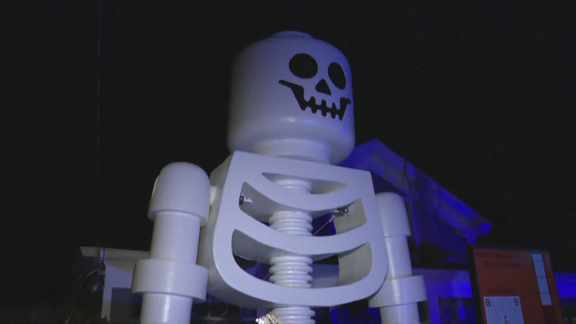 Massive Halloween display in Olmsted Falls with LEGO-inspired skeleton ...