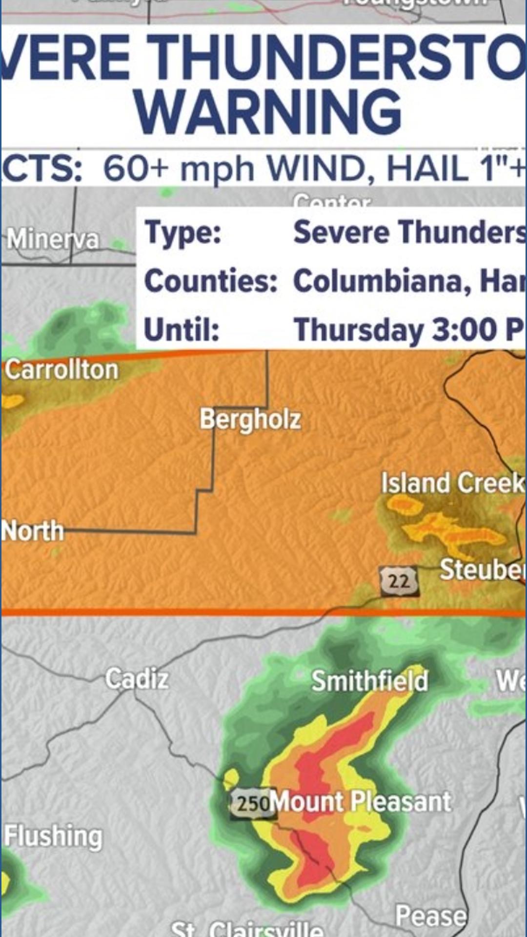 Severe Thunderstorm Warning issued for Carroll, Tuscarawas counties ...