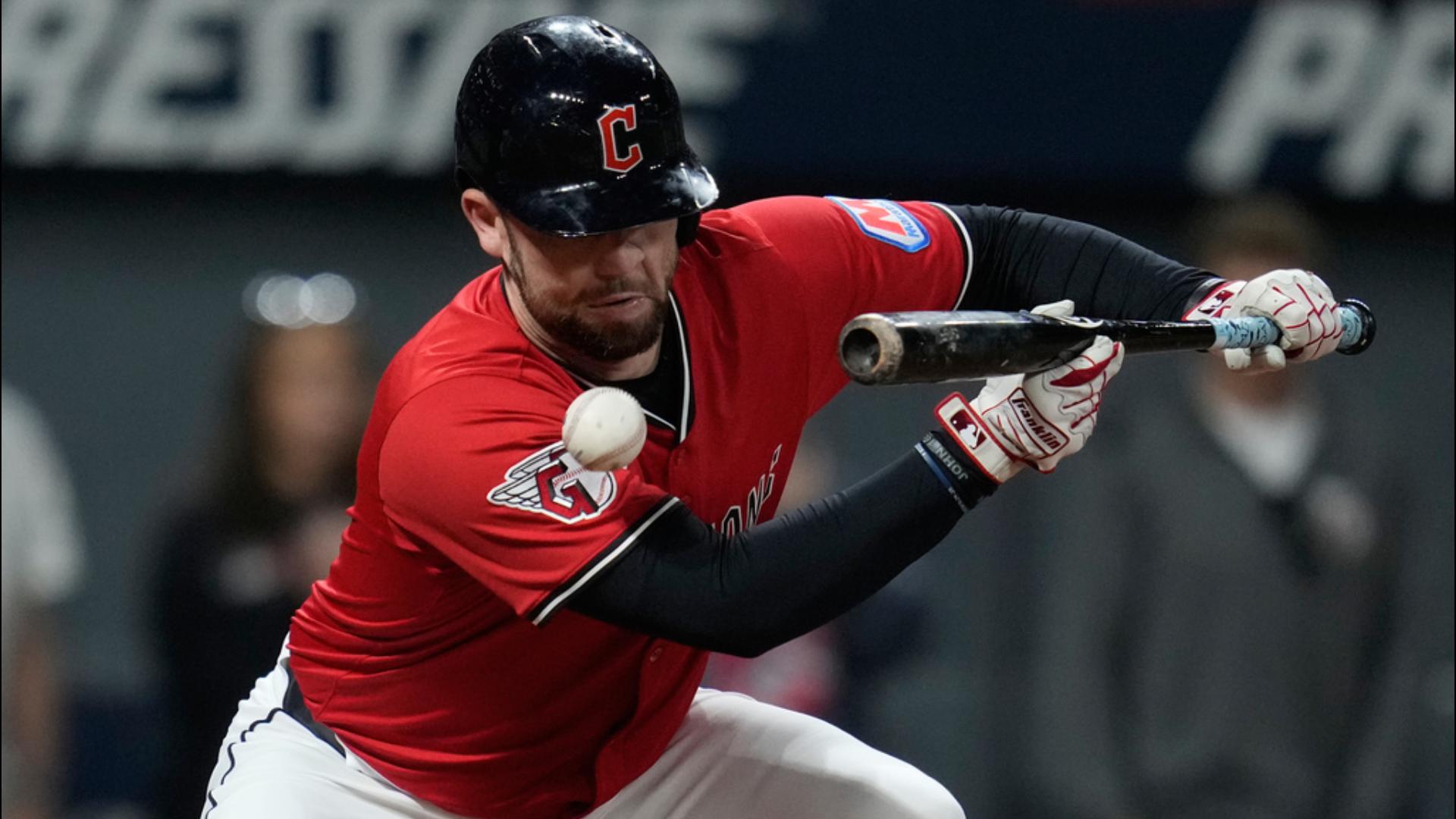 David Fry back in Cleveland Guardians clubhouse after being hit by ...