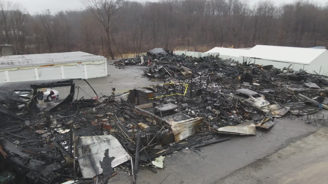 Aftermath of overnight fire at Geauga County storage facility in ...