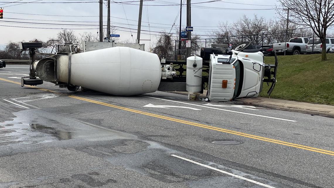 City of Cleveland cement truck overturned on East 30th Street | wkyc.com