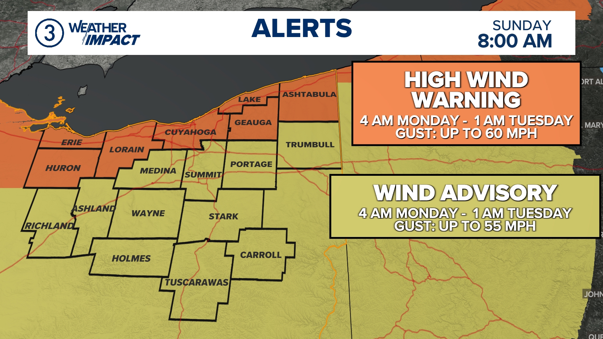 Weather Impact Alert: Gusty winds and lake-effect snow thru Monday ...