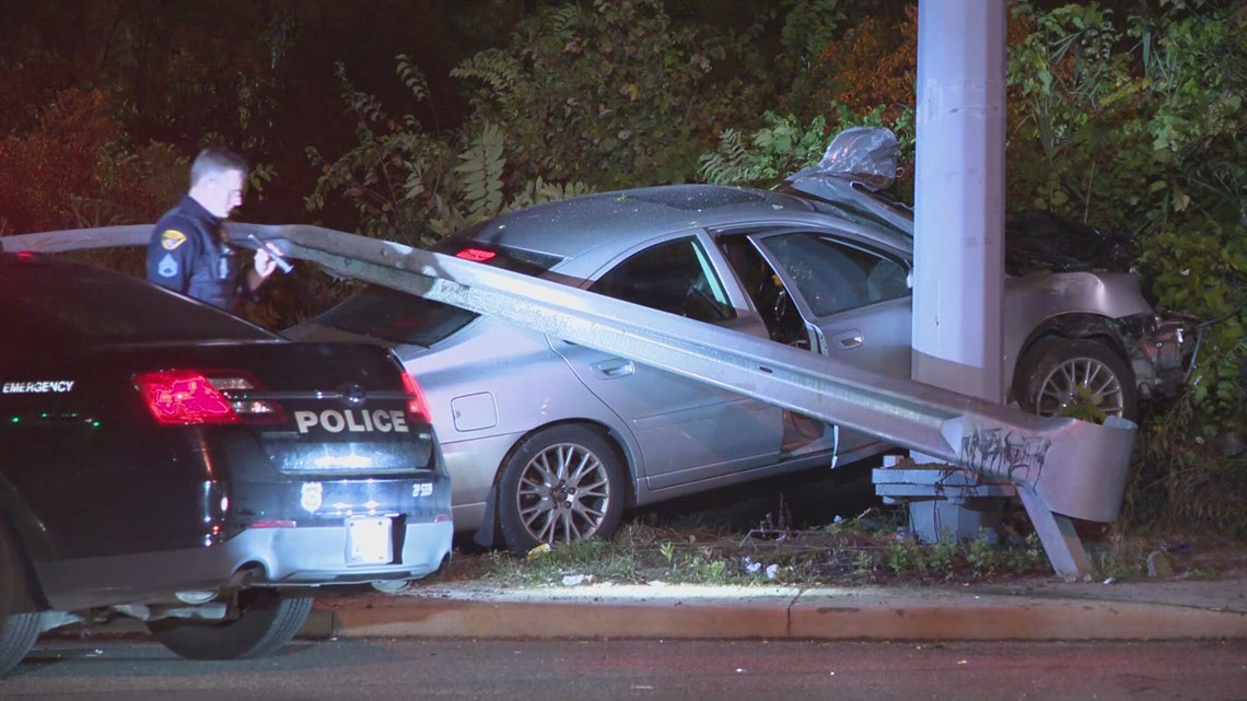 Car crashes under guardrail in Cleveland | wkyc.com