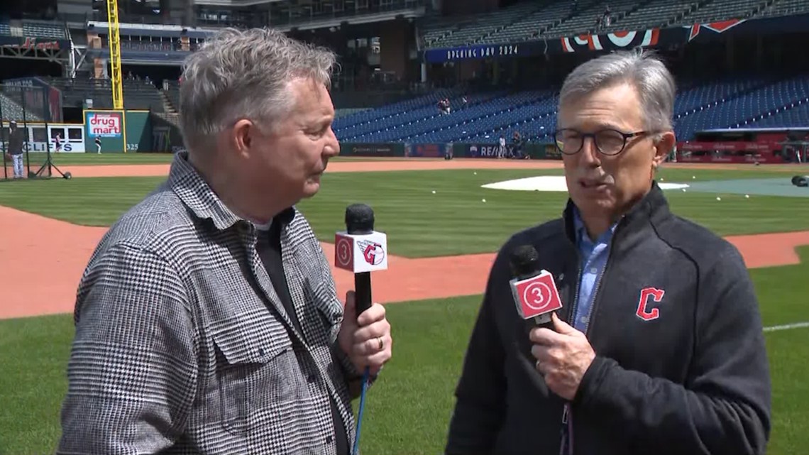 Jim Donovan chats with Cleveland Guardians owner Paul Dolan before home ...