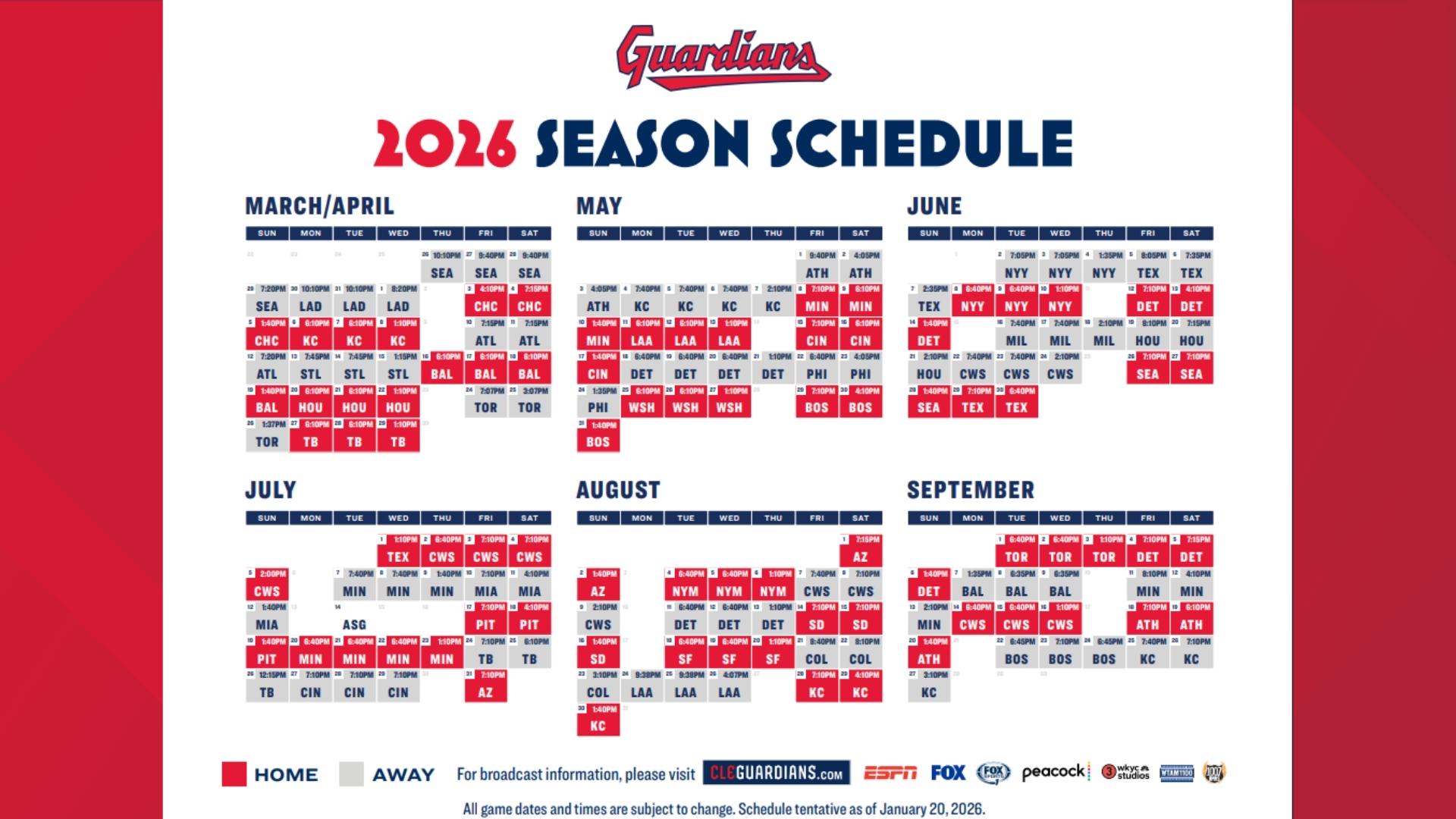 Cleveland Guardians announce 2026 broadcast schedule; WKYC to air 10 ...