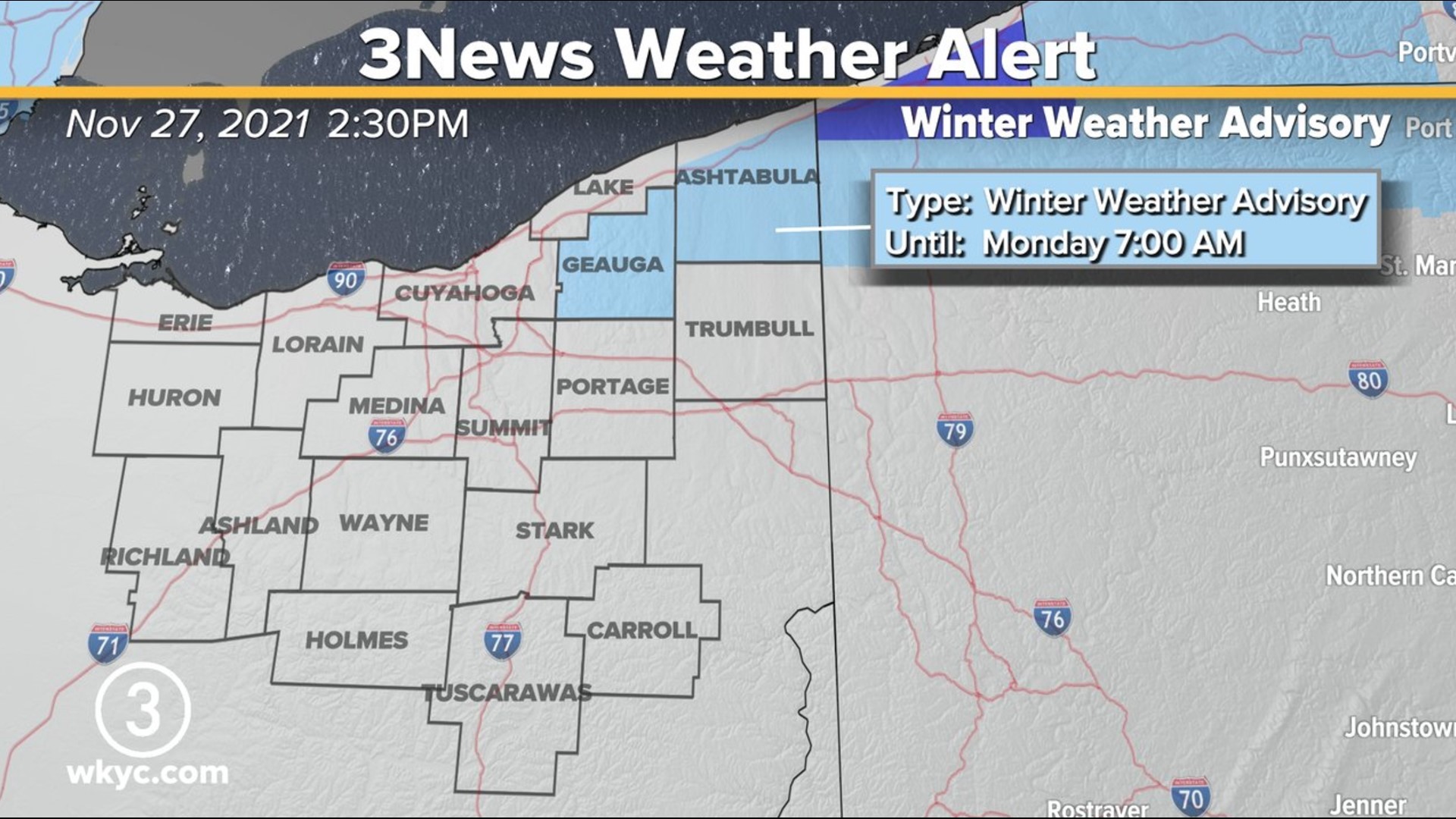 Winter Weather Advisory issue for Geauga County, Ashtabula County ...