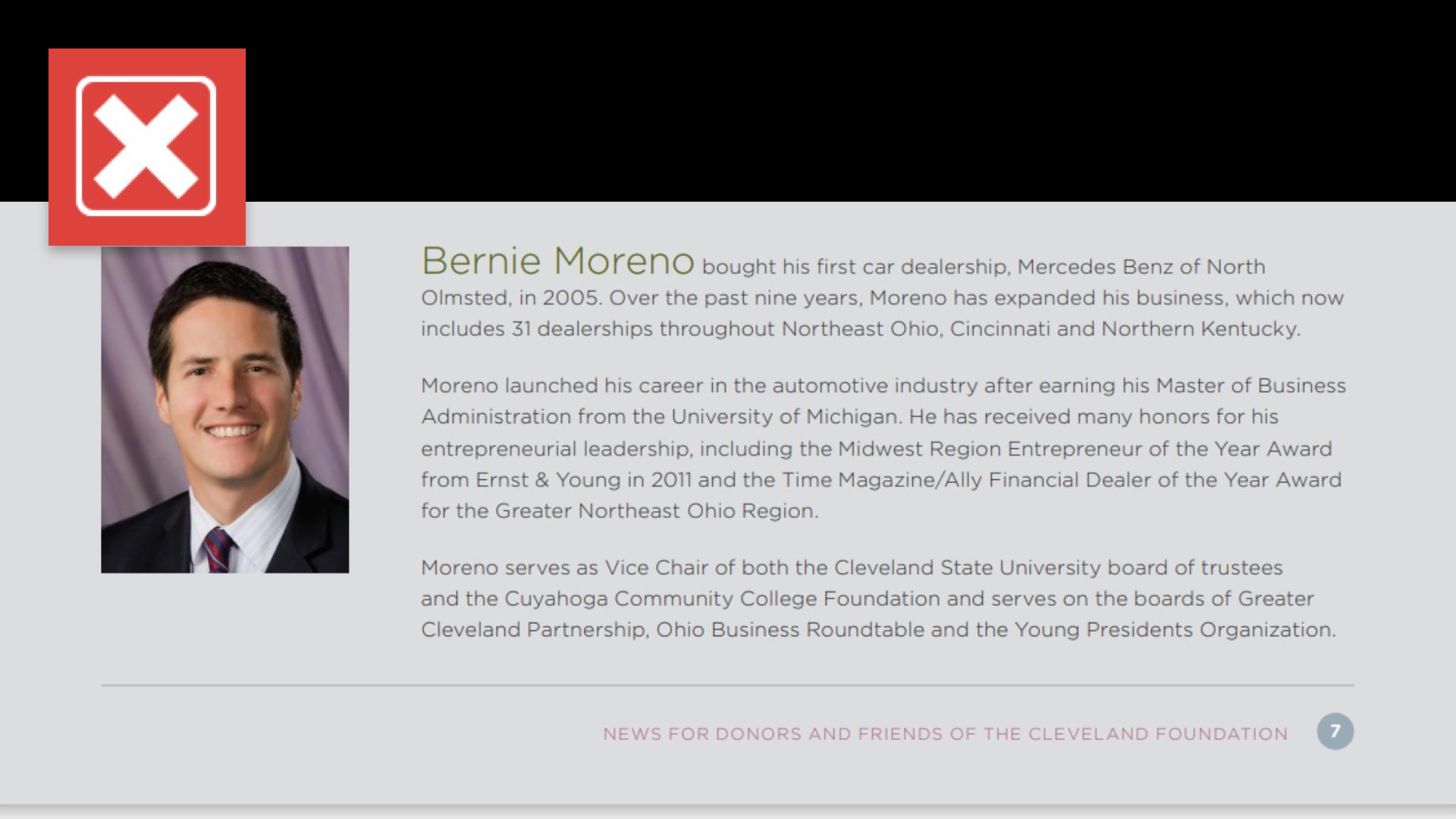 Bernie Moreno doesn't have an MBA from the University of Michigan ...