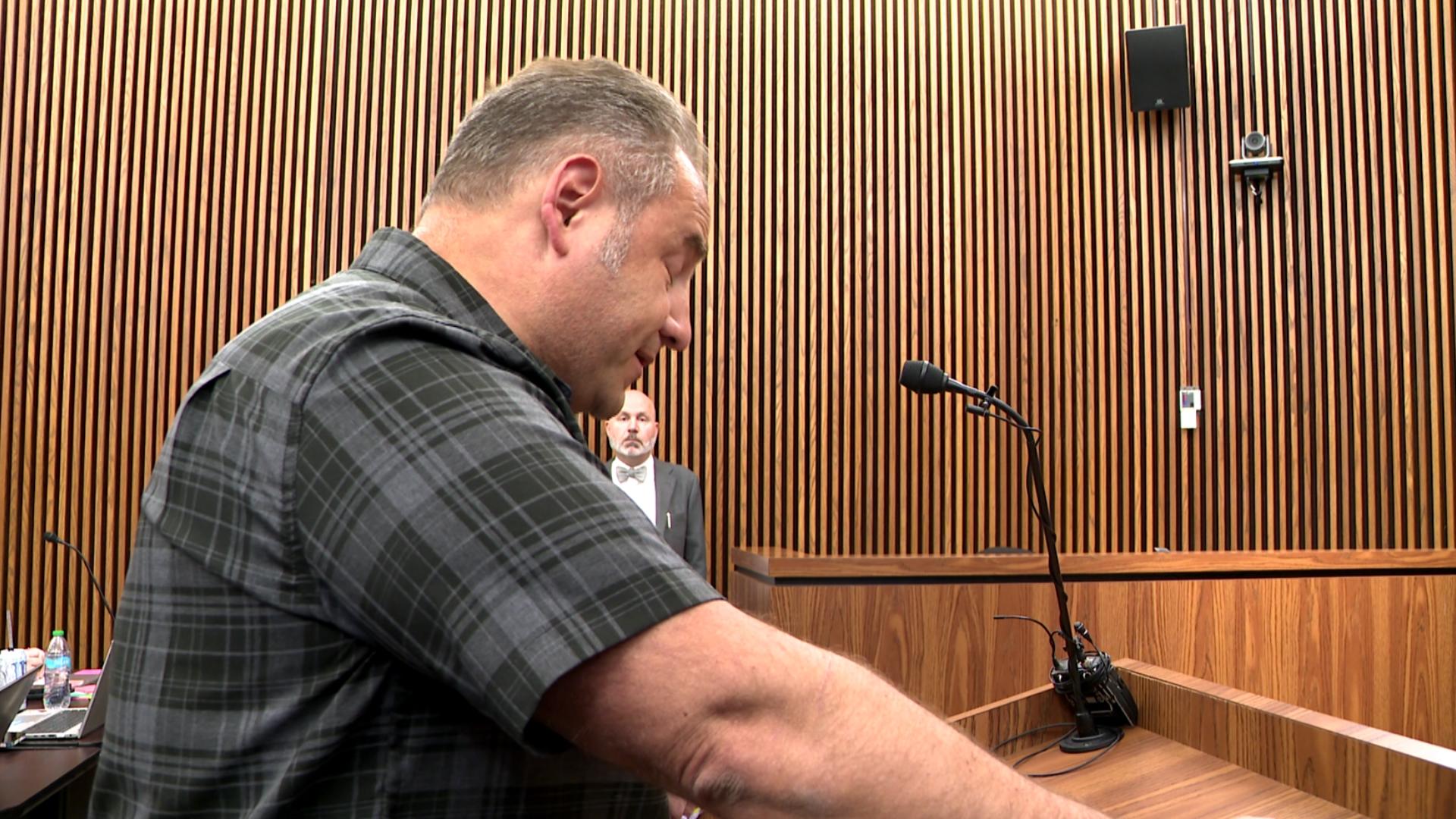Cousin of former 3News reporter Bill Safos speaks during arraignment of ...