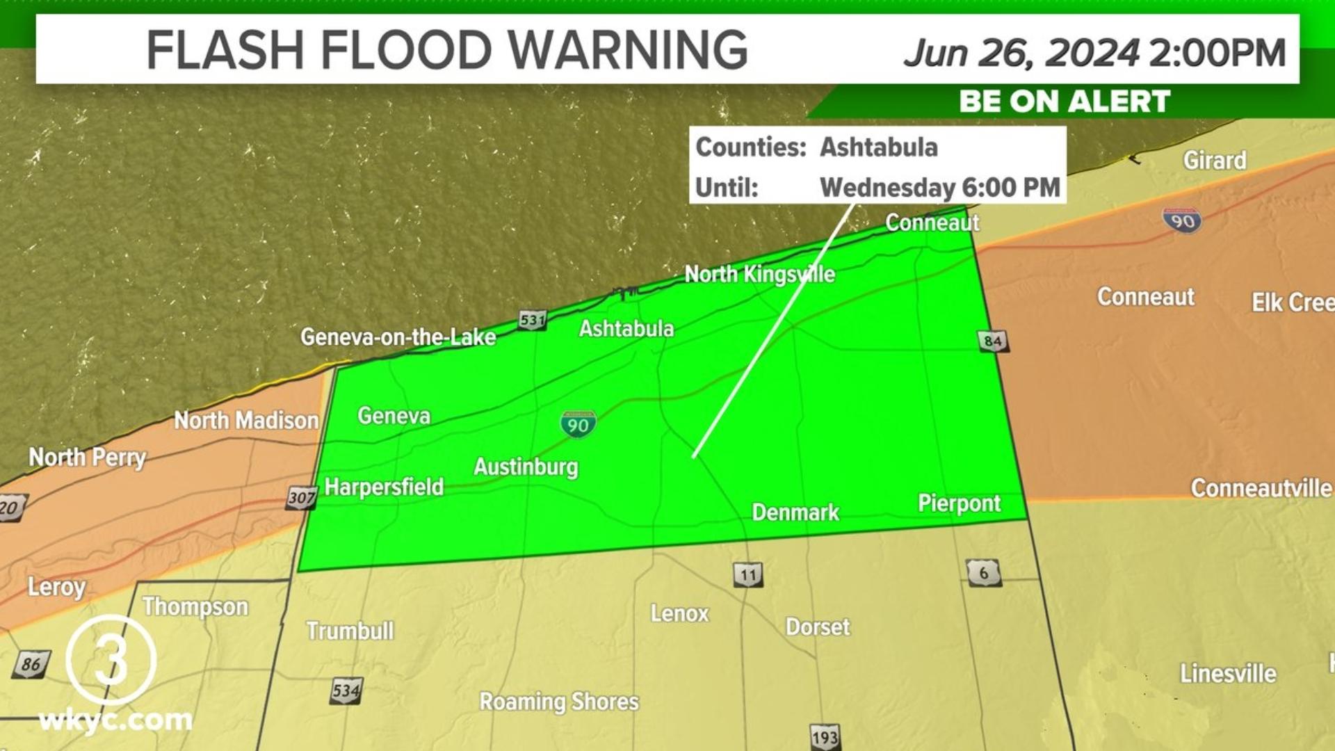 Flash Flood Warning in effect for portion of Ashtabula County | wkyc.com