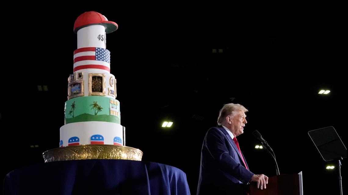 Trump celebrates birthday with 'MAGA' cake, talking campaign | wkyc.com