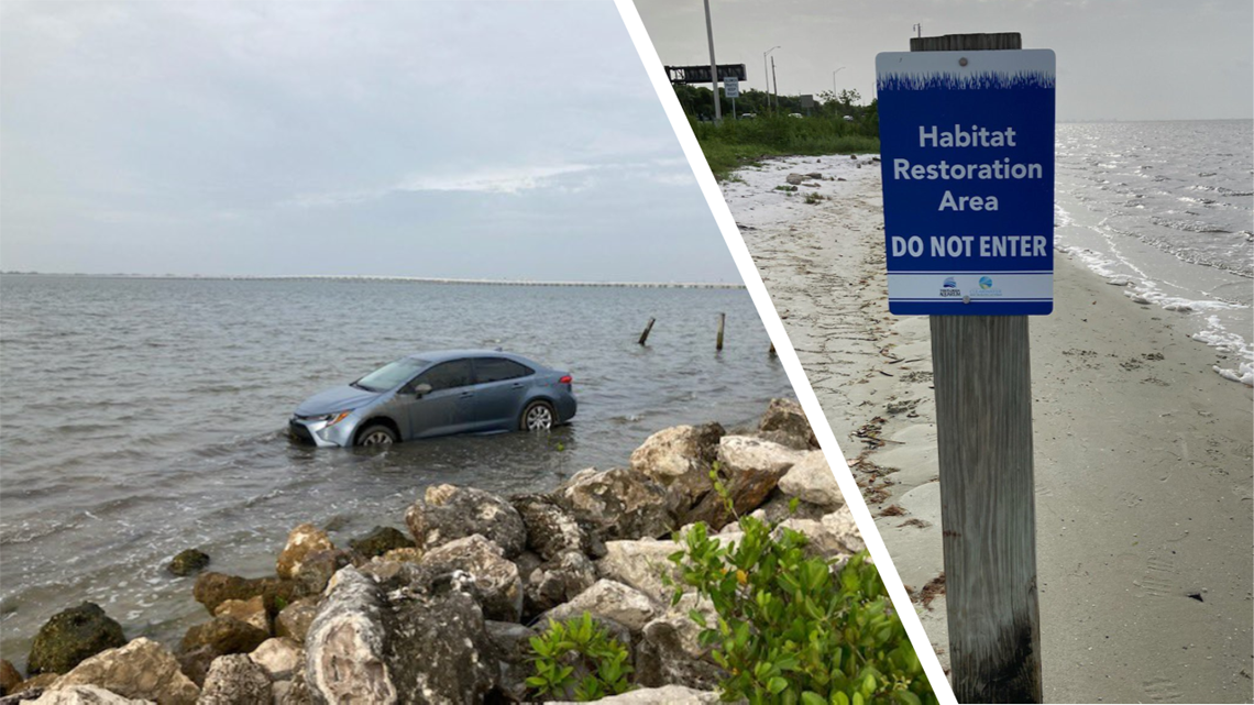 Tide swamps car near Courtney Campbell Causeway | wkyc.com